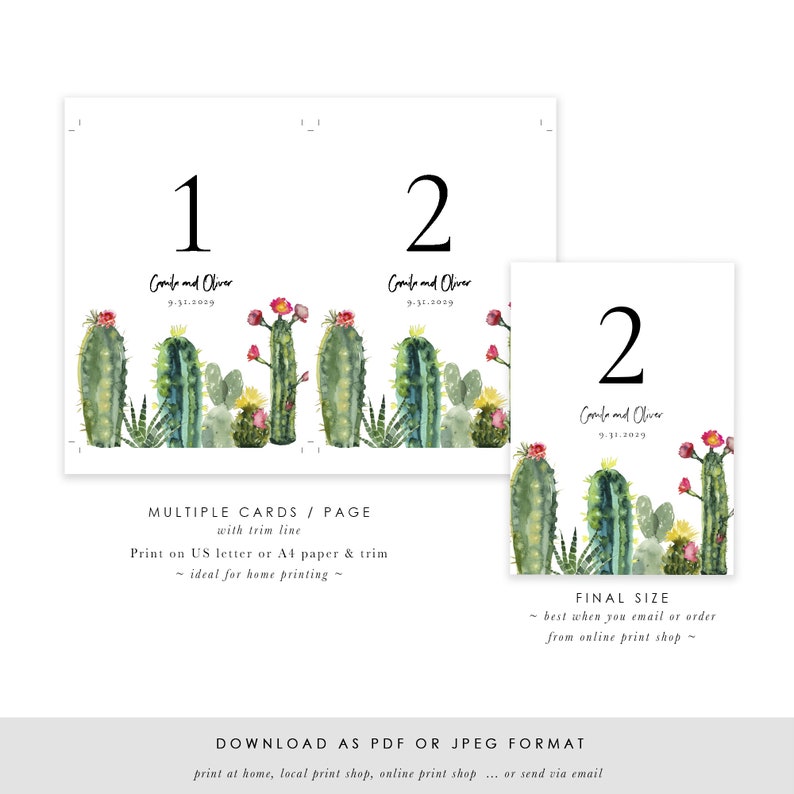 Cactus Table Numbers Template Wedding Table Number Printable - Etsy