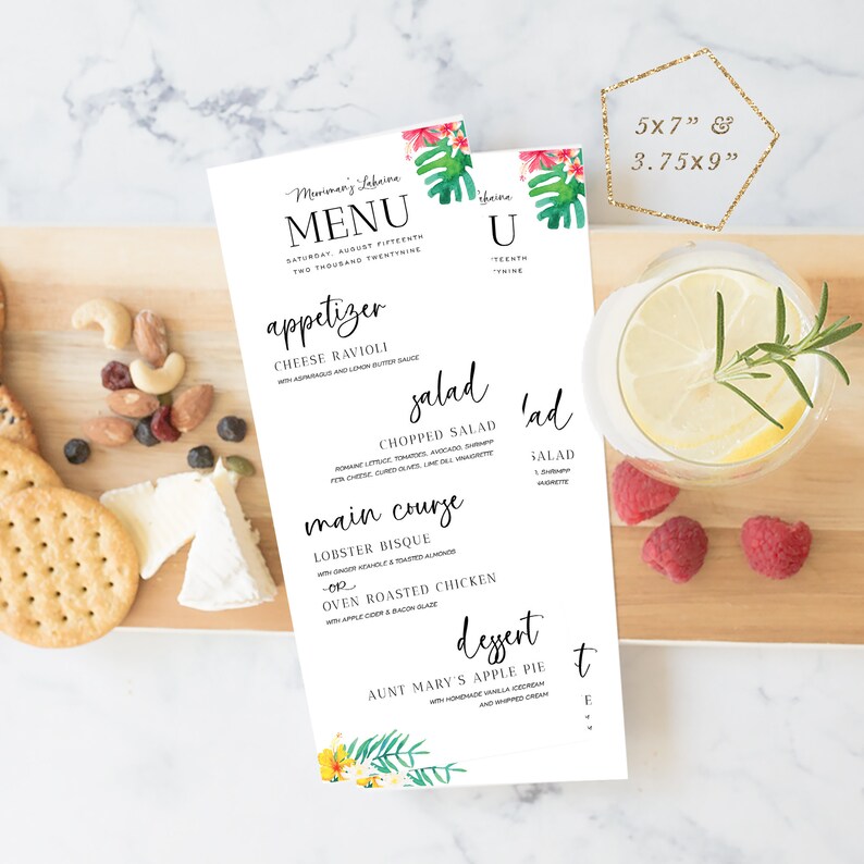 Tropical Flower Dinner Menu Printable Wedding Menu Template - Etsy