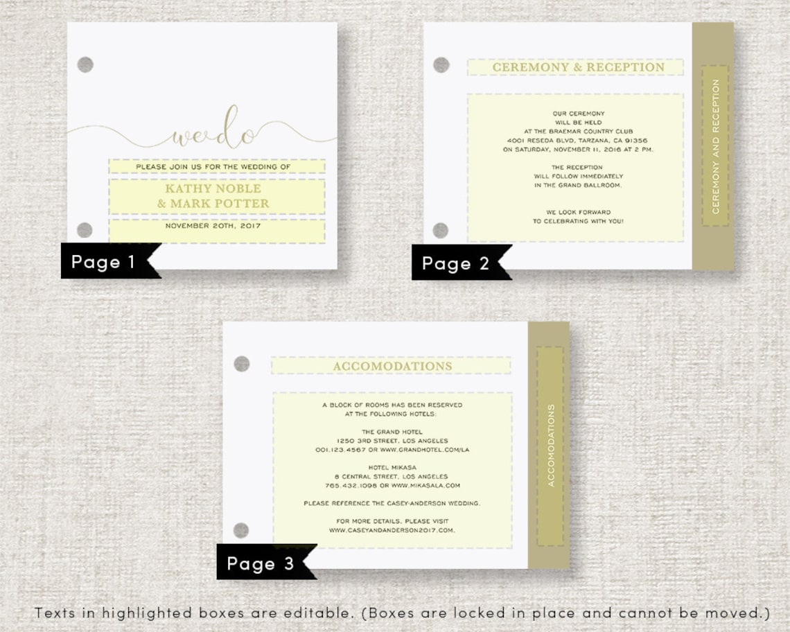 Booklet Invitation Set Printable Wedding Invitation Template - Etsy
