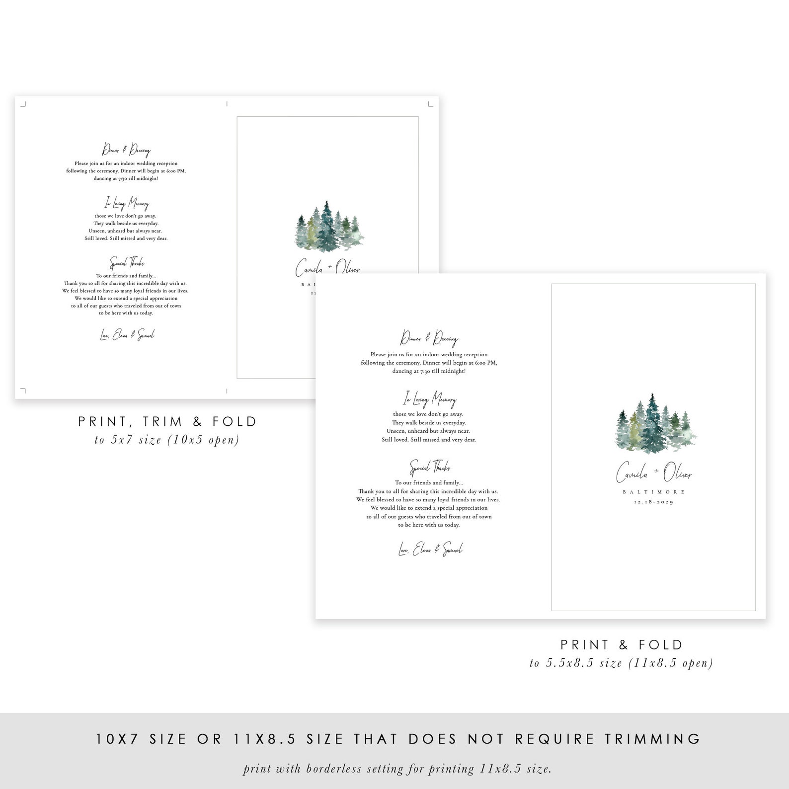 Winter Mountain Wedding Program Book Template Printable - Etsy