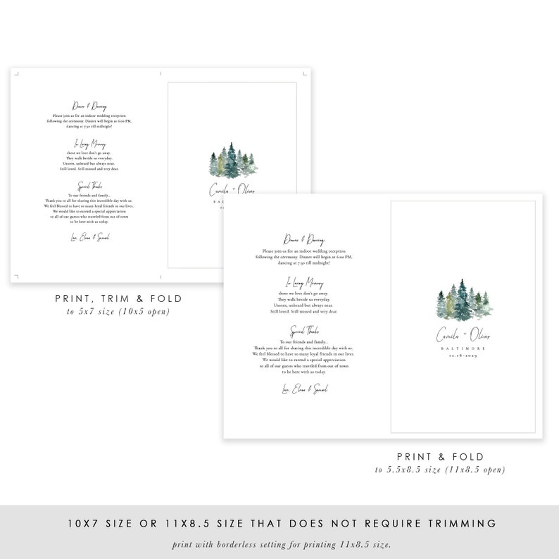 Winter Mountain Wedding Program Book Template Printable - Etsy