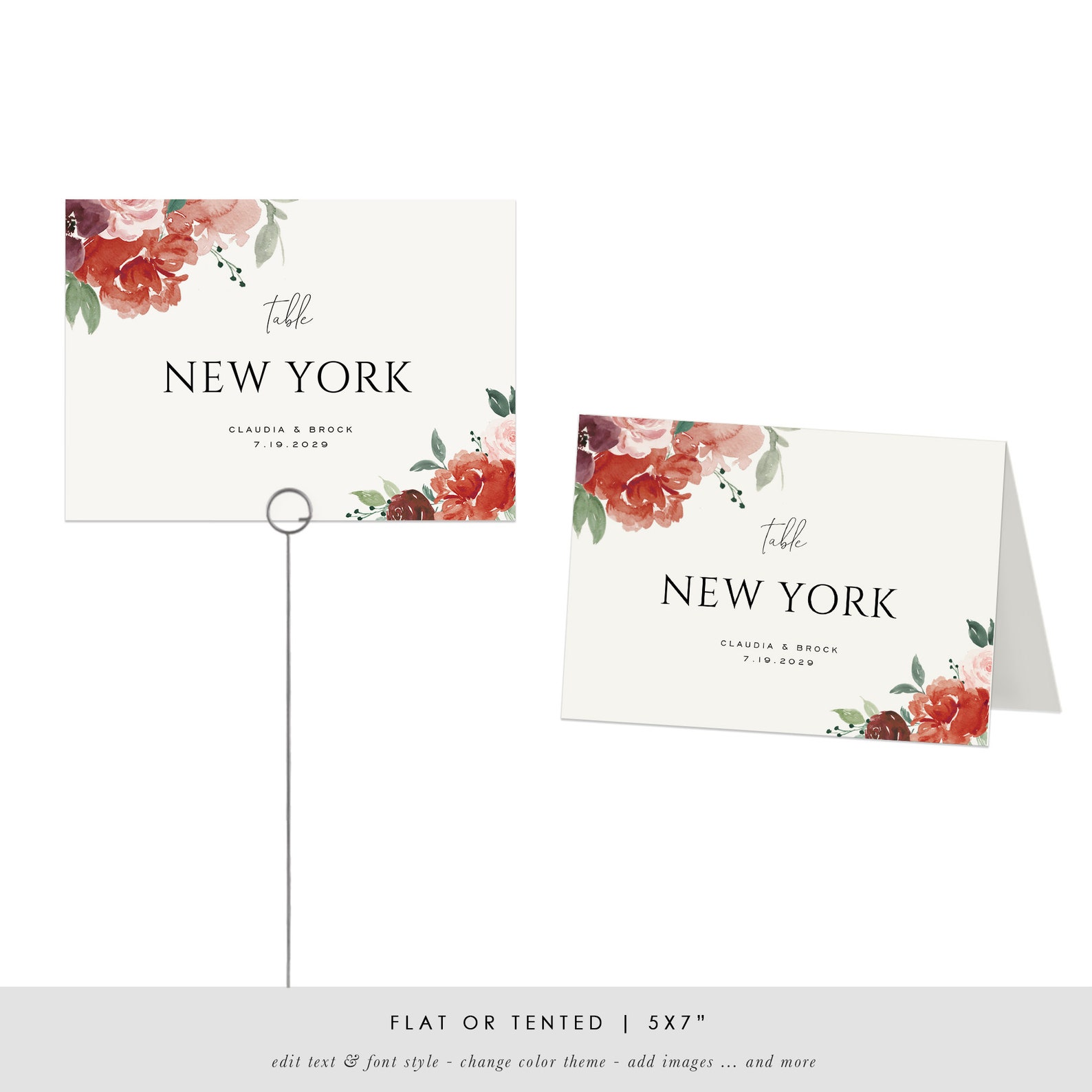 Red Botanical Table Numbers Template Wedding Table Number - Etsy