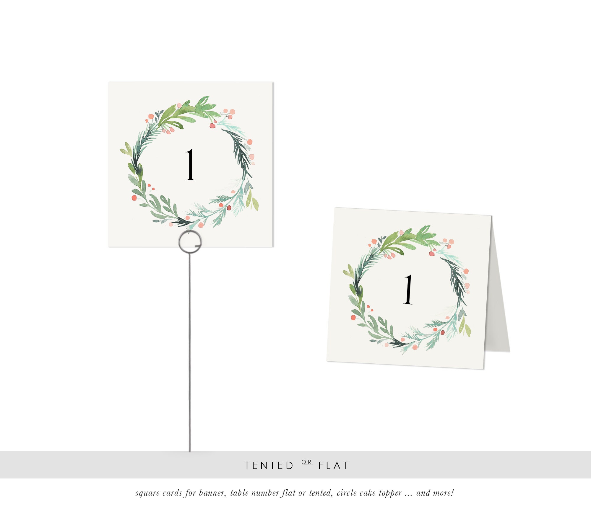 Christmas Wreath Printable Table Numbers Wedding Table Number | Etsy