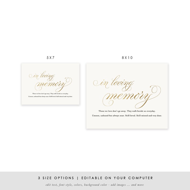 Gold in Loving Memory Sign Template Printable in Memory Sign - Etsy