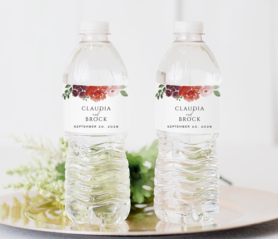 Red Floral Water Bottle Label Water Bottle Label Template - Etsy