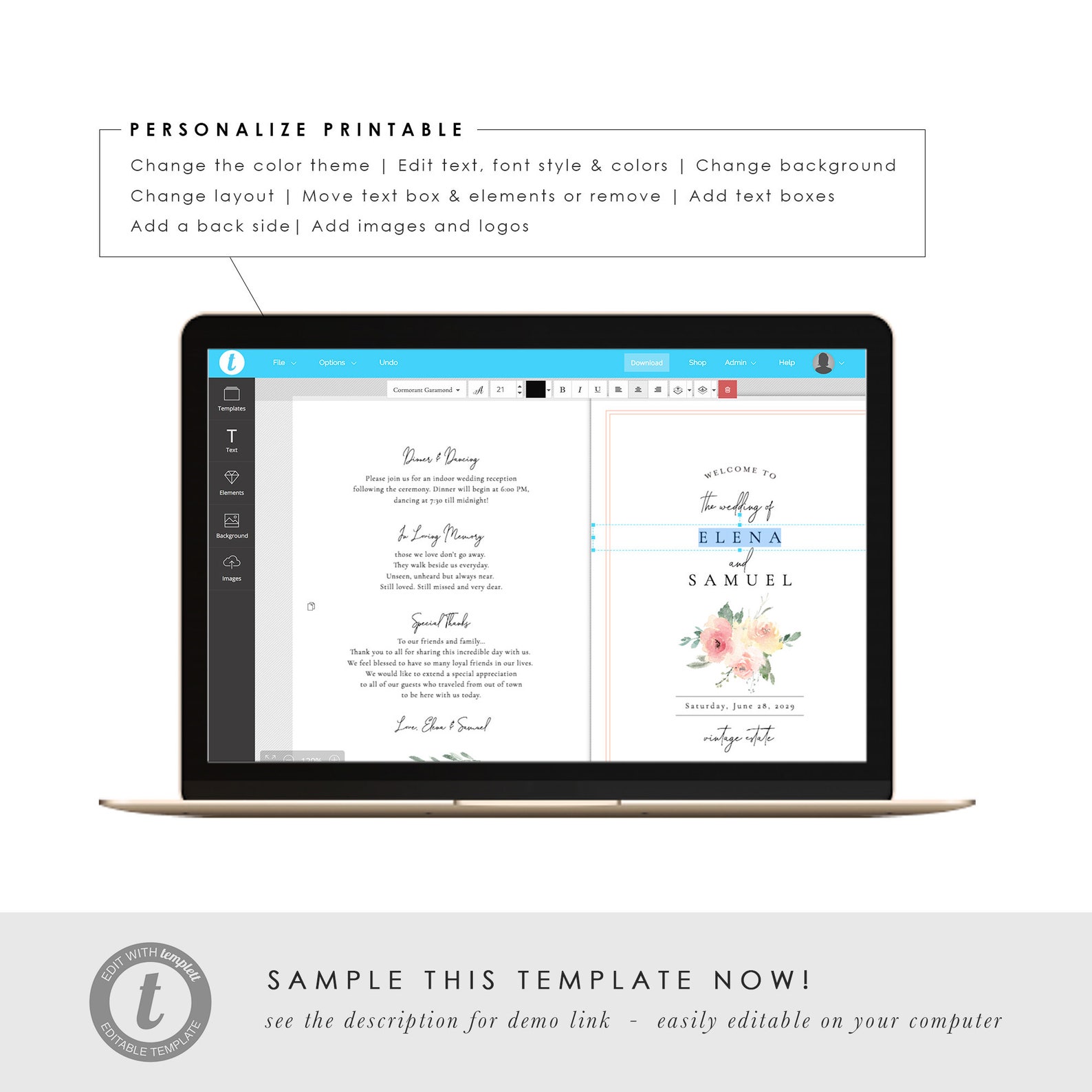 Floral Wedding Program Book Template Printable Wedding - Etsy