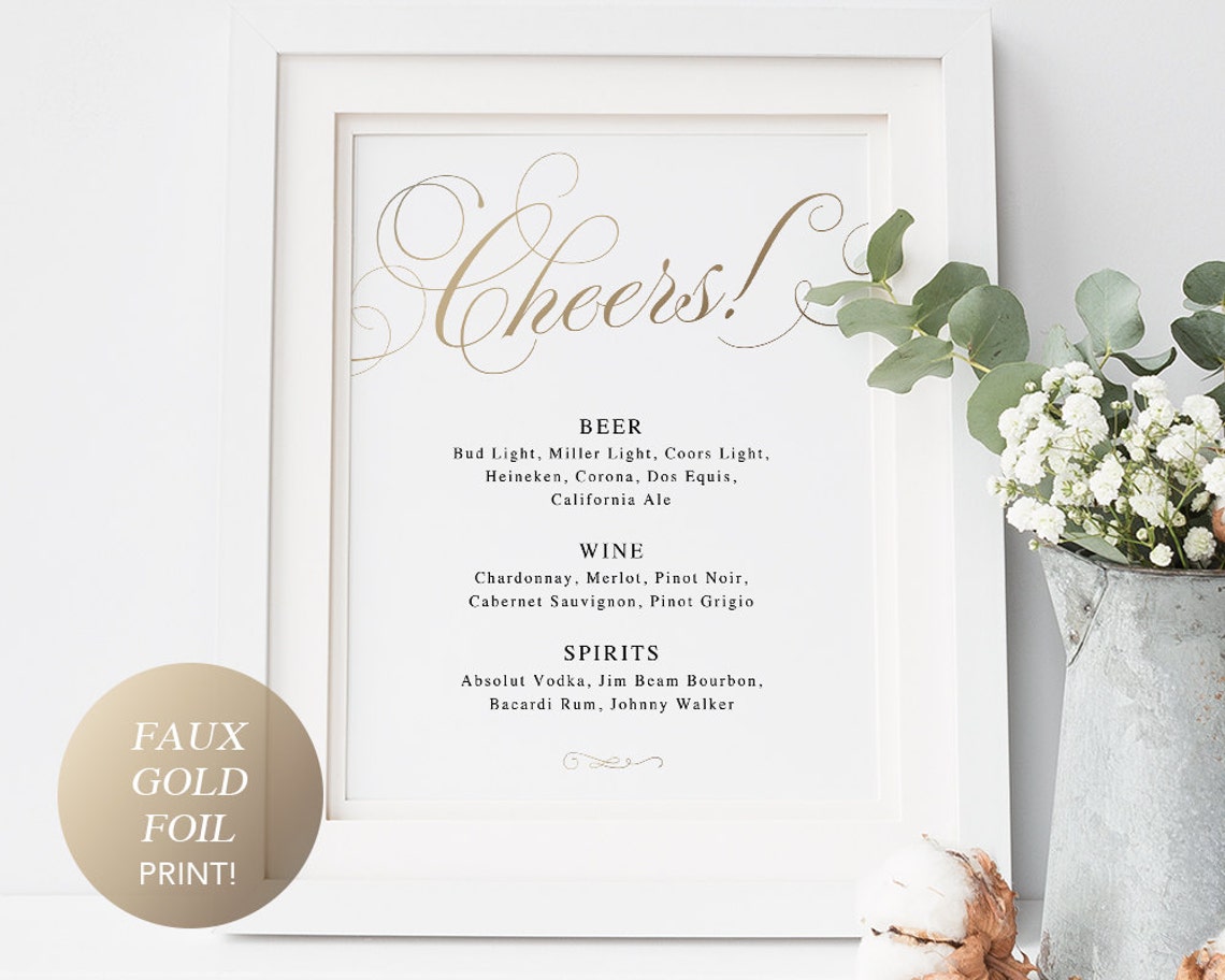 Faux Gold Cheers Bar Sign Bar Menu Sign Wedding Bar Sign - Etsy