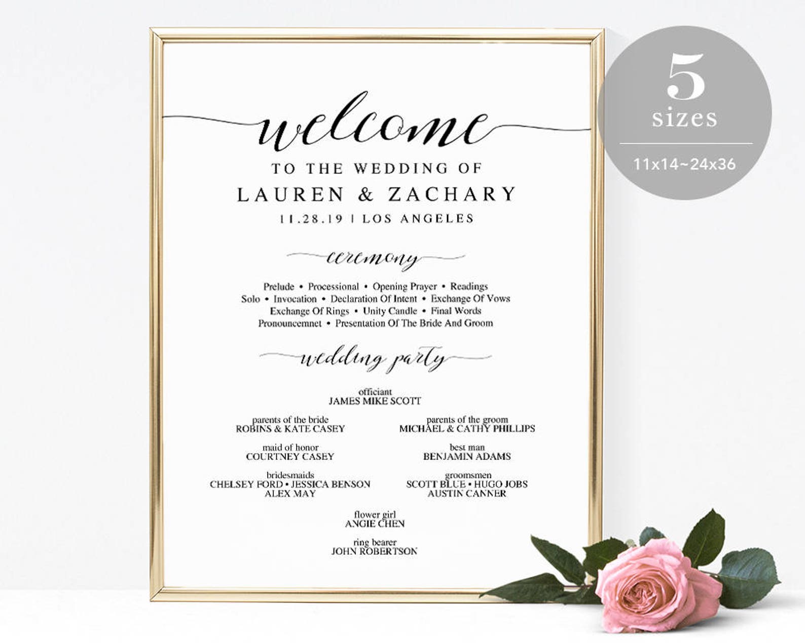 Wedding Program Sign Template Printable Wedding Program - Etsy