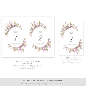 Puple Vine Table Numbers Template Wedding Table Number - Etsy