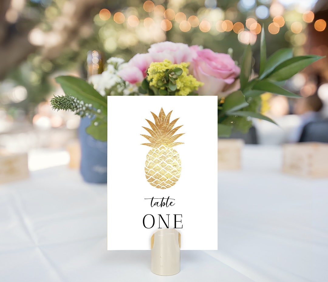 Gold Pineapple Table Numbers Template, Wedding Table Number Printable ...