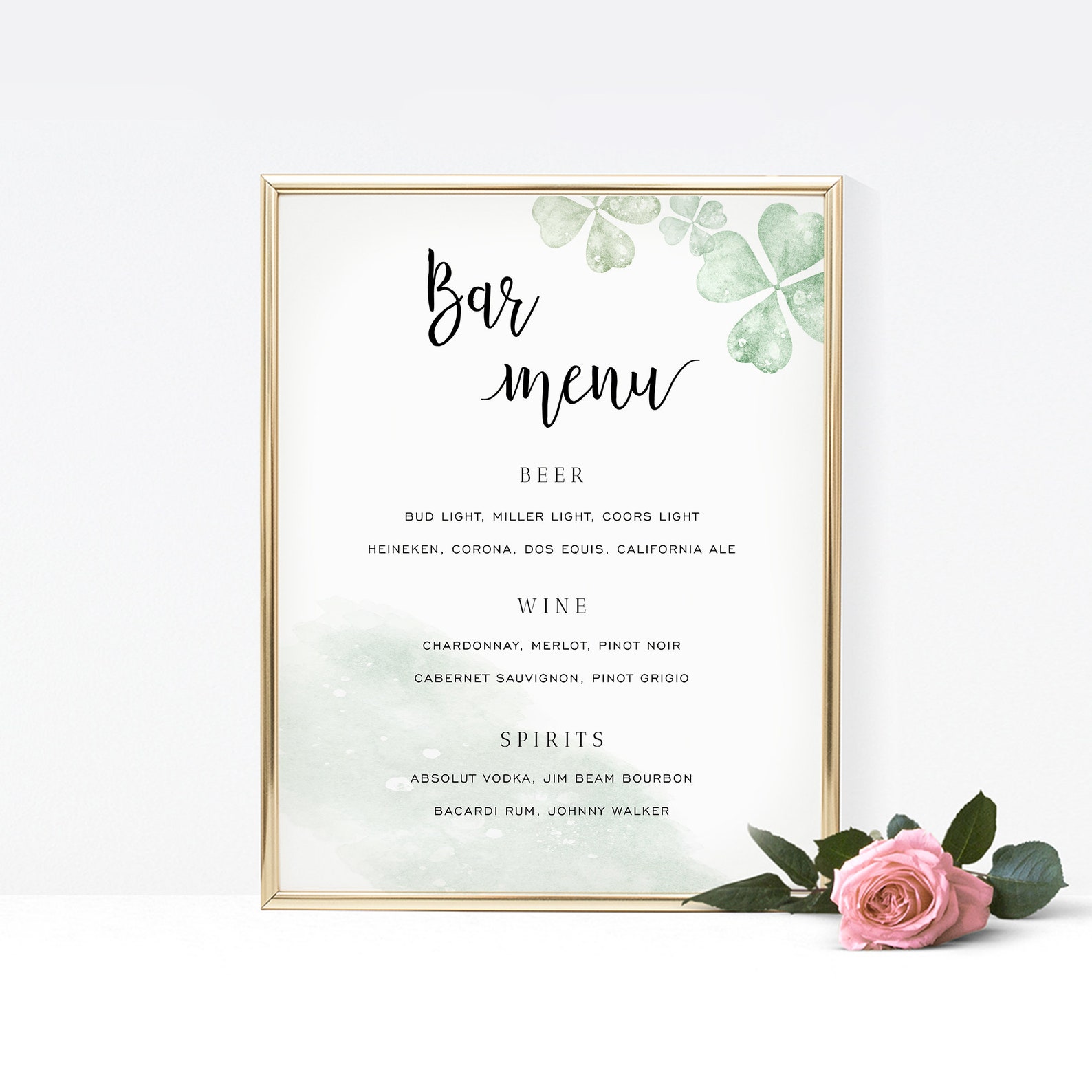Clover Menu Sign Template Bar Sign Printable Wedding Bar | Etsy