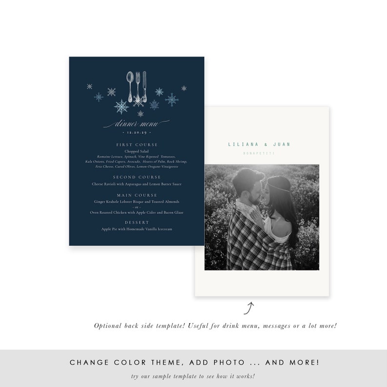 Snowflake Dinner Menu Printable Wedding Menu Template Drink | Etsy