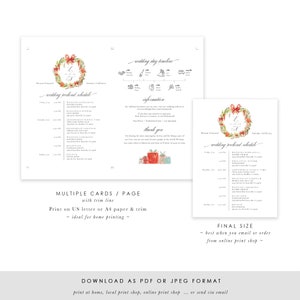 Holiday Wedding Timeline Card Template, Printable Wedding Itinerary ...