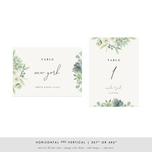 Succulents Table Numbers Template, Wedding Table Number Printable ...