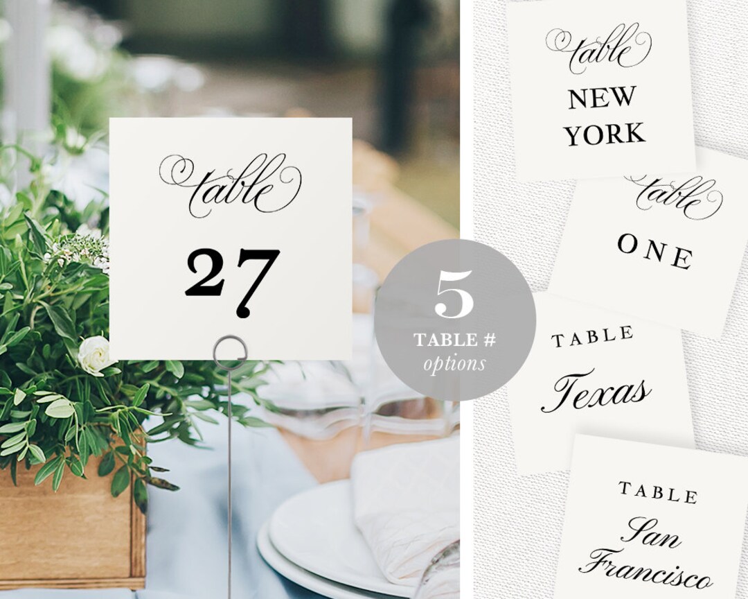 Printable Table Numbers, Wedding Table Number Printable, Classical ...