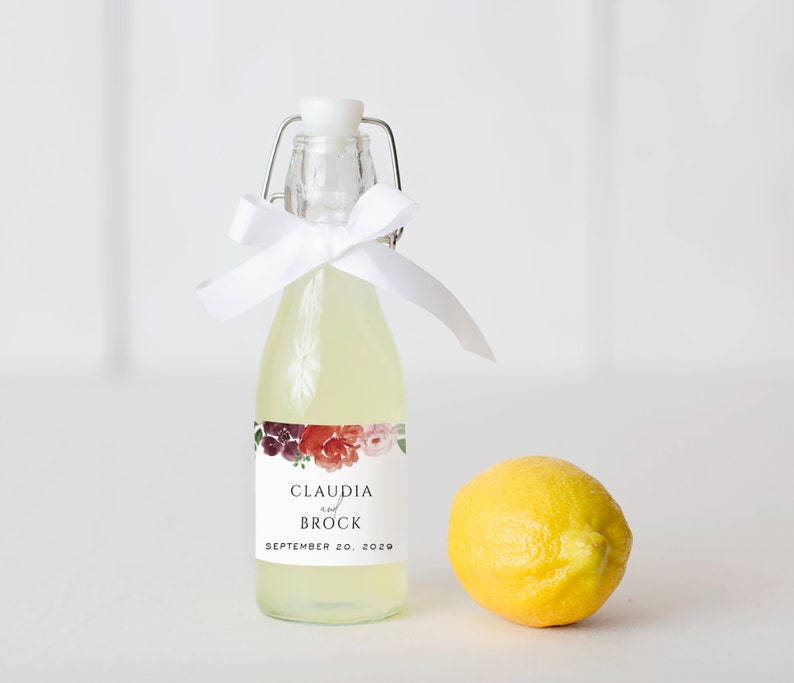 Red Floral Water Bottle Label Water Bottle Label Template | Etsy