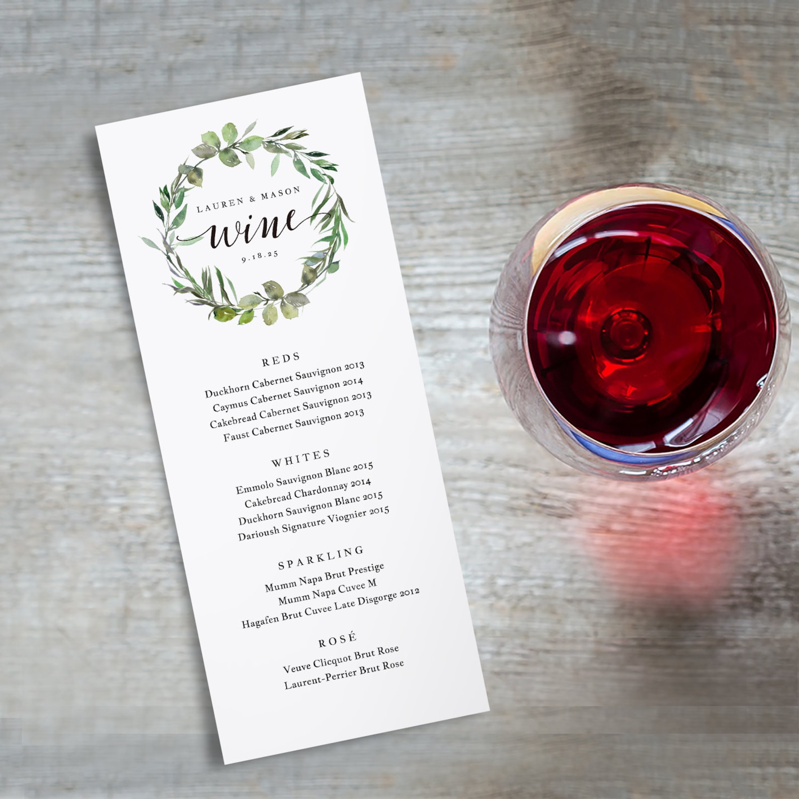 Wine Menu Printable Wedding Wine List Template Drink Menu - Etsy