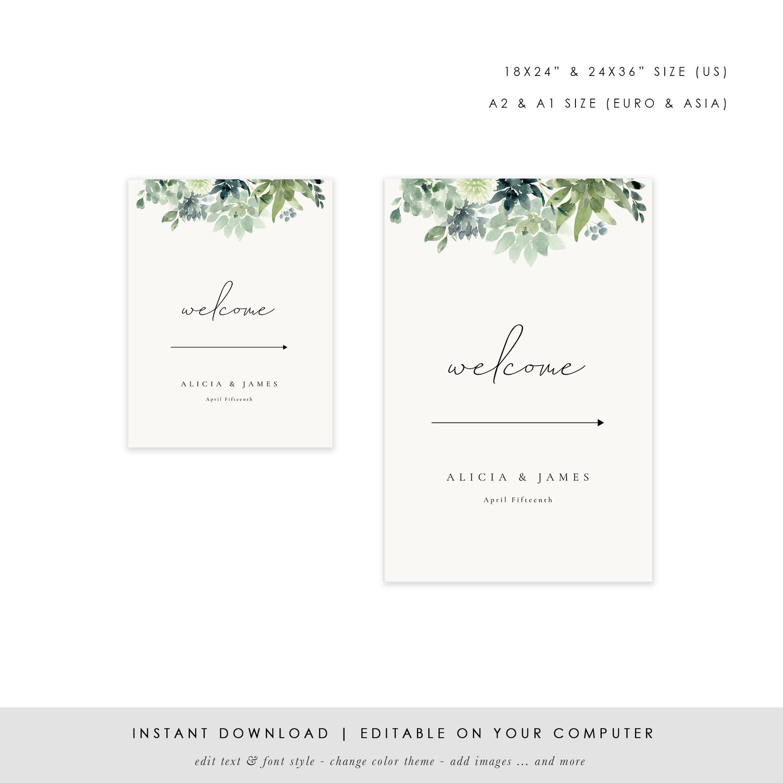 Succulents Welcome Arrow Sign Template Printable Wedding | Etsy