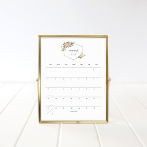 Floral Gold Frame Calender Printable Personalized Calender - Etsy