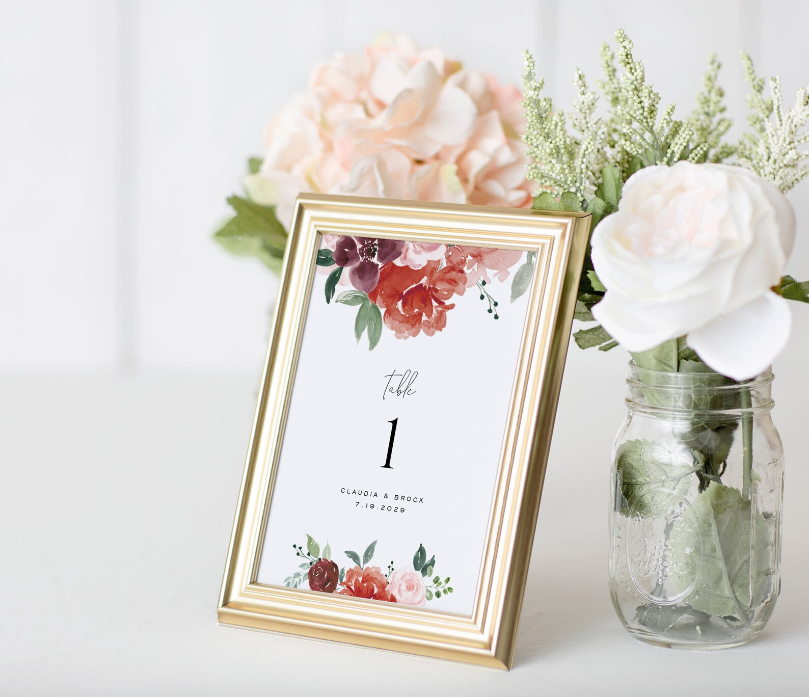 Red Botanical Table Numbers Template Wedding Table Number | Etsy