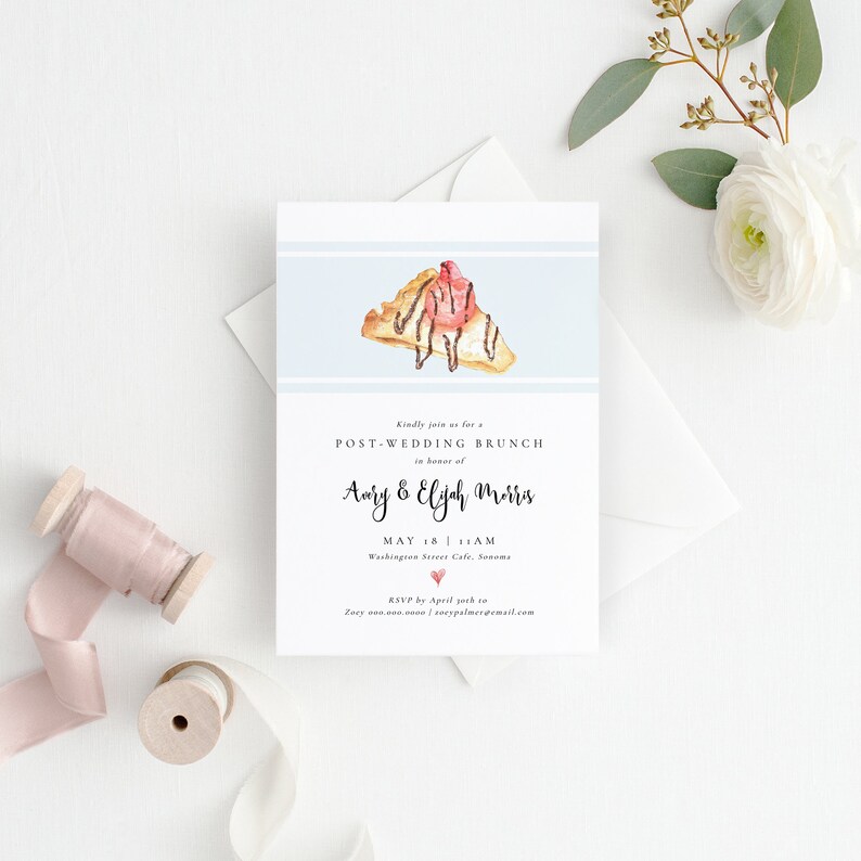 Crepe Wedding Brunch Invitation Template Printable Post | Etsy
