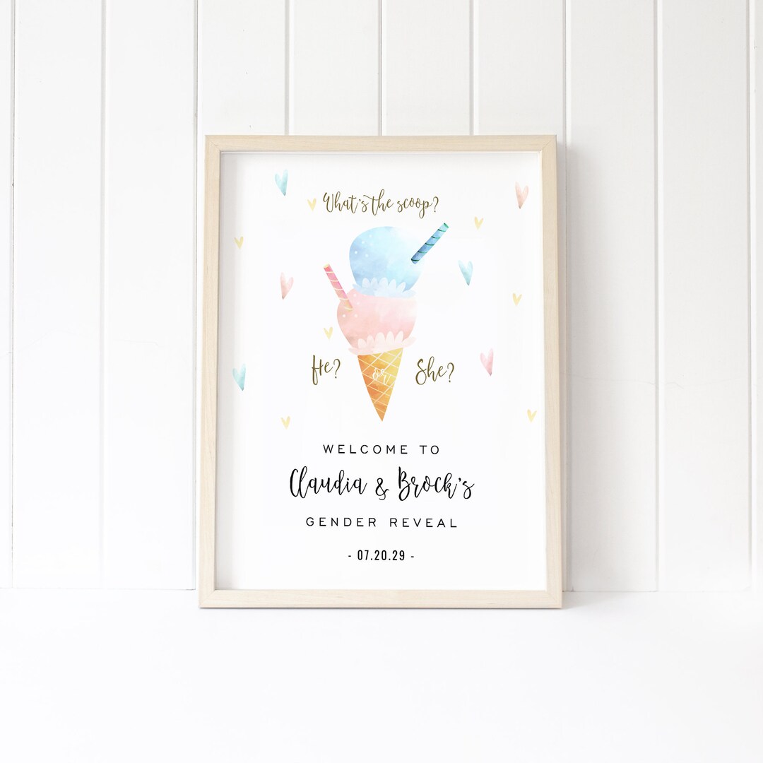 Ice Cream Welcome Sign Template, Gender Reveal Welcome Sign, Printable ...