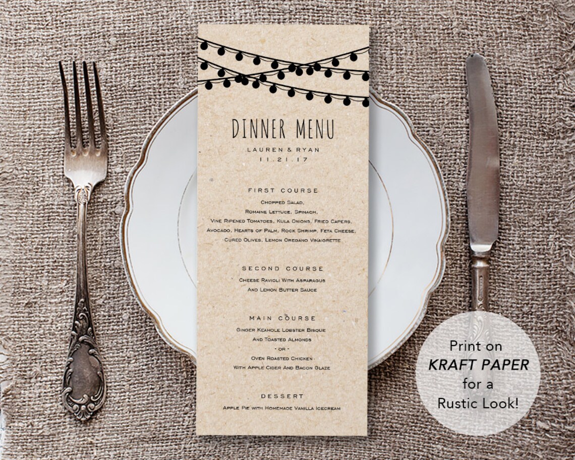 Wedding Menu Template Printable Menu Wedding Dinner Menu - Etsy