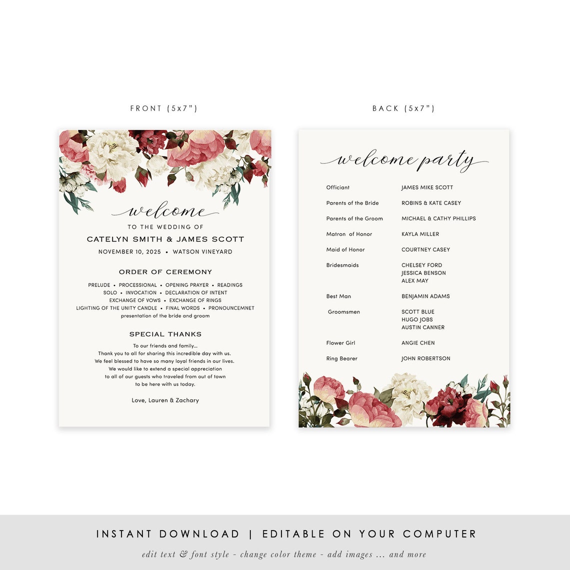 Wedding Program Template Printable Wedding Program Ceremony | Etsy