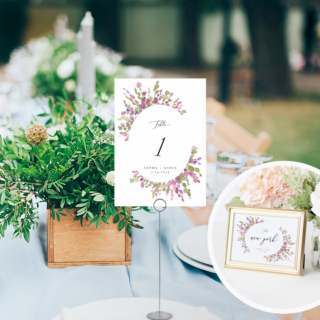 Puple Vine Table Numbers Template Wedding Table Number - Etsy