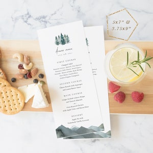 Winter Mountain Dinner Menu Printable, Wedding Menu Template, Drink ...