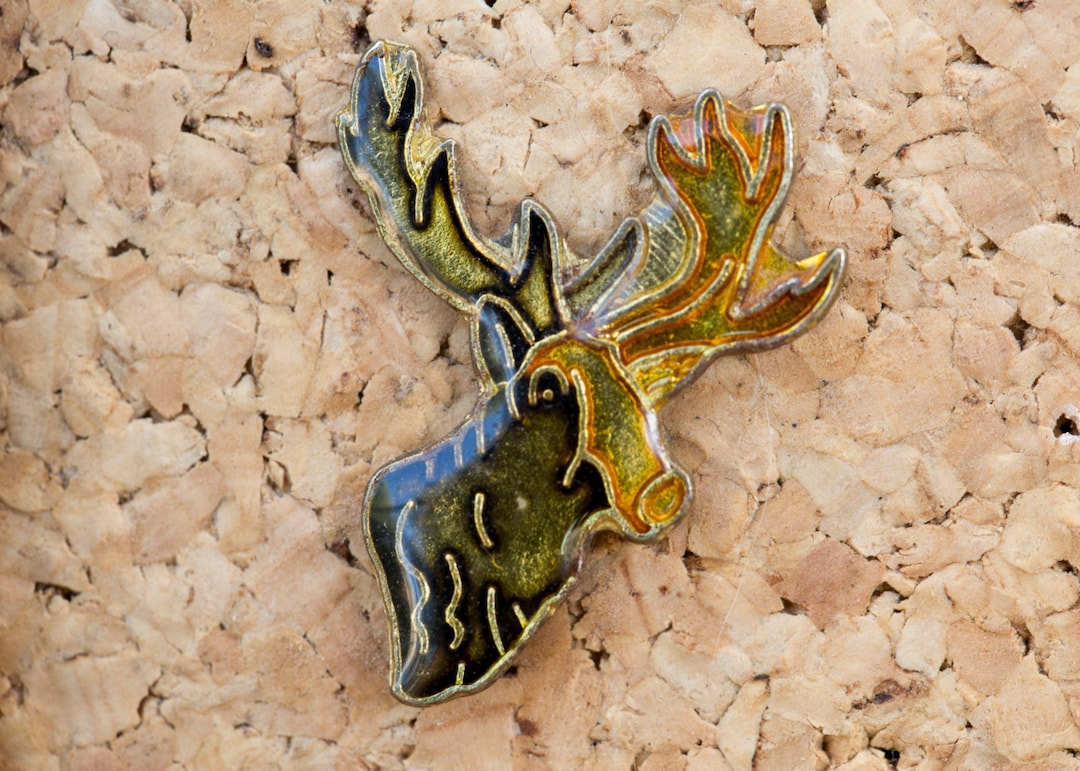 Vintage Moose Head Enamel Lapel Pin Retro Deer Stag Pinback 70s 80s ...