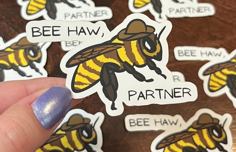 Bee Haw, Partner Sticker | Cowboy Hat | Glossy or Matte Die-cut Shape ...