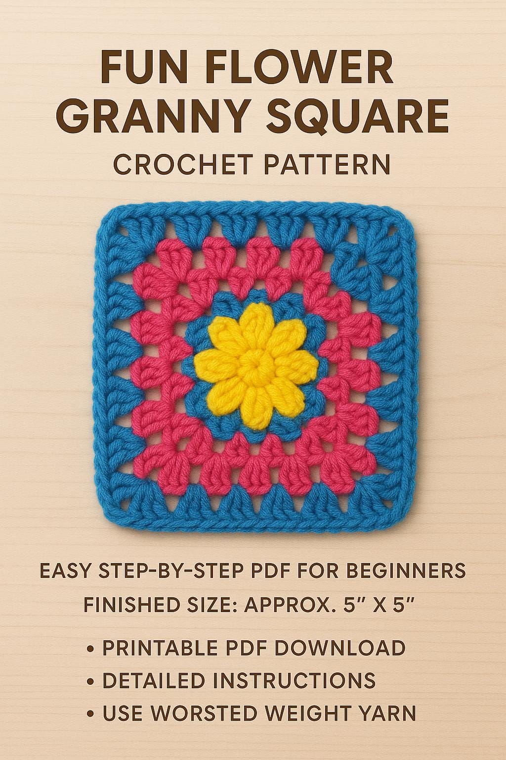 Fun Flower Granny Square Crochet Pattern – Easy Step-by-step PDF for ...