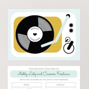 Printable Record Player Wedding Invitation, Retro Wedding Invitations ...