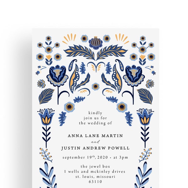 Folk Wedding Invite - Etsy