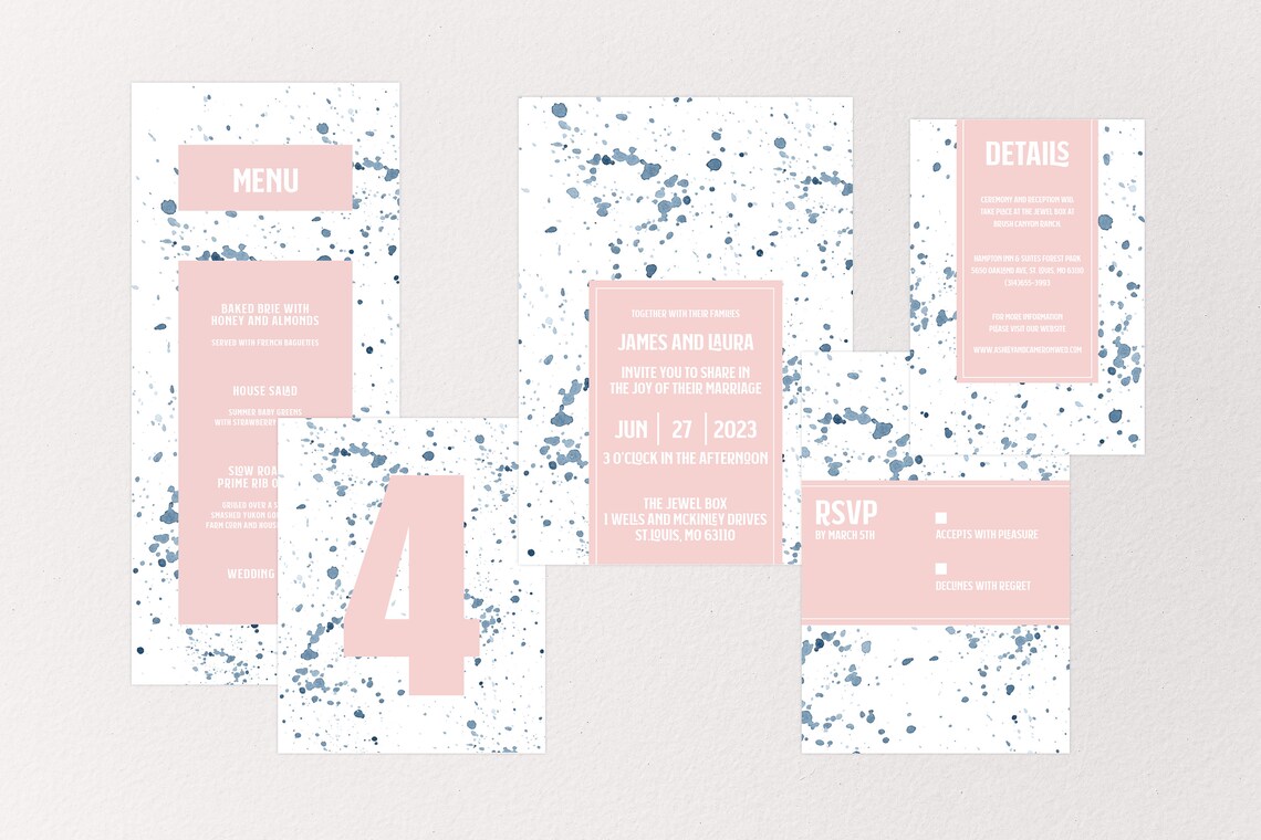 Printable Modern Paint Splatter Wedding Invitation Suite, Colorful Wedding Invitation, Artsy ...