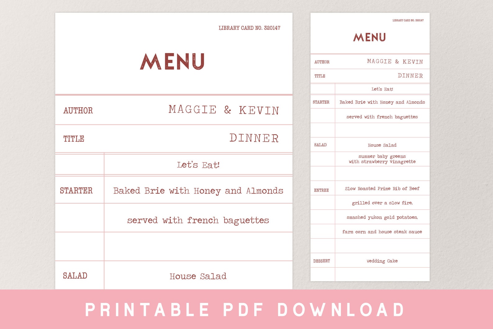 Printable Book Wedding Menus Pink Library Wedding Menu Love - Etsy