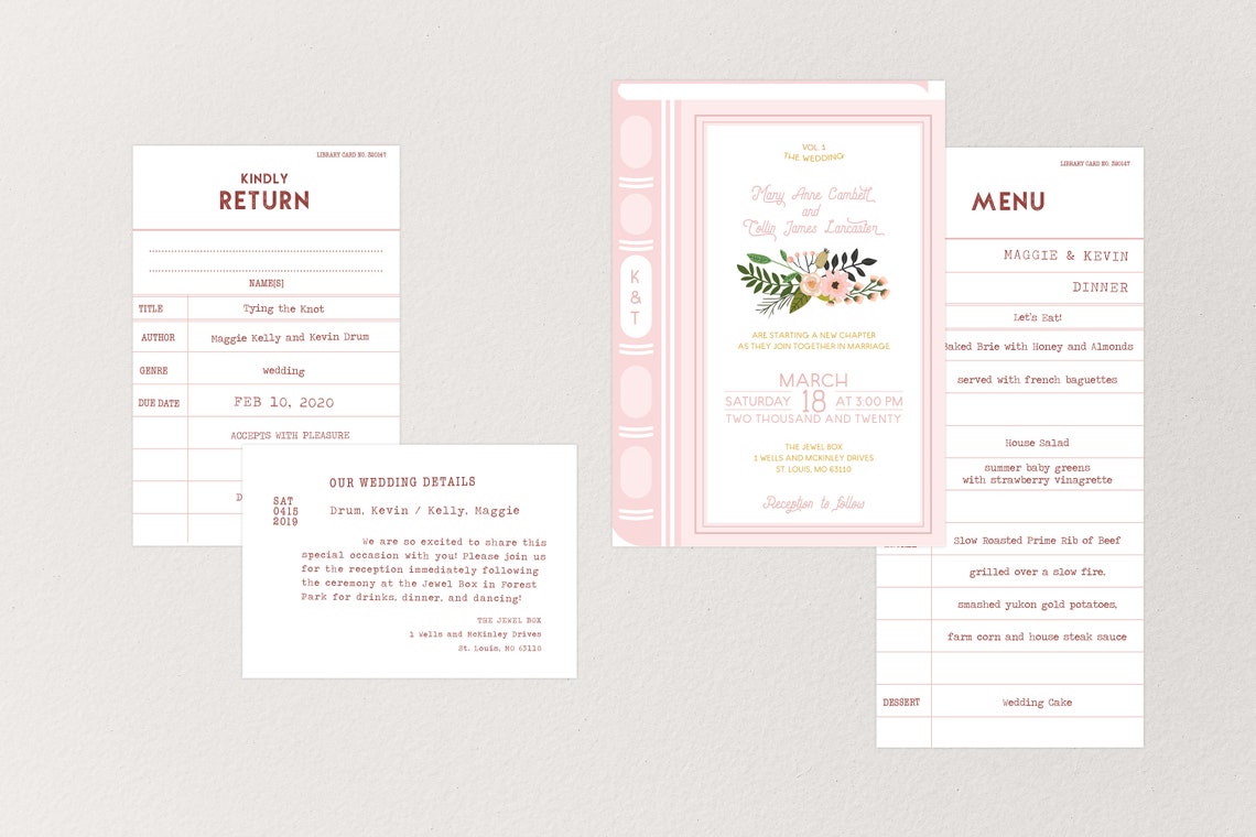 Printed Book Wedding Invitation, Story Book Invitations, Library ...