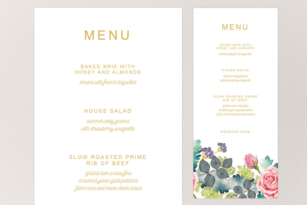 Printed Rose Floral Wedding Menus Wedding Menu Wedding - Etsy