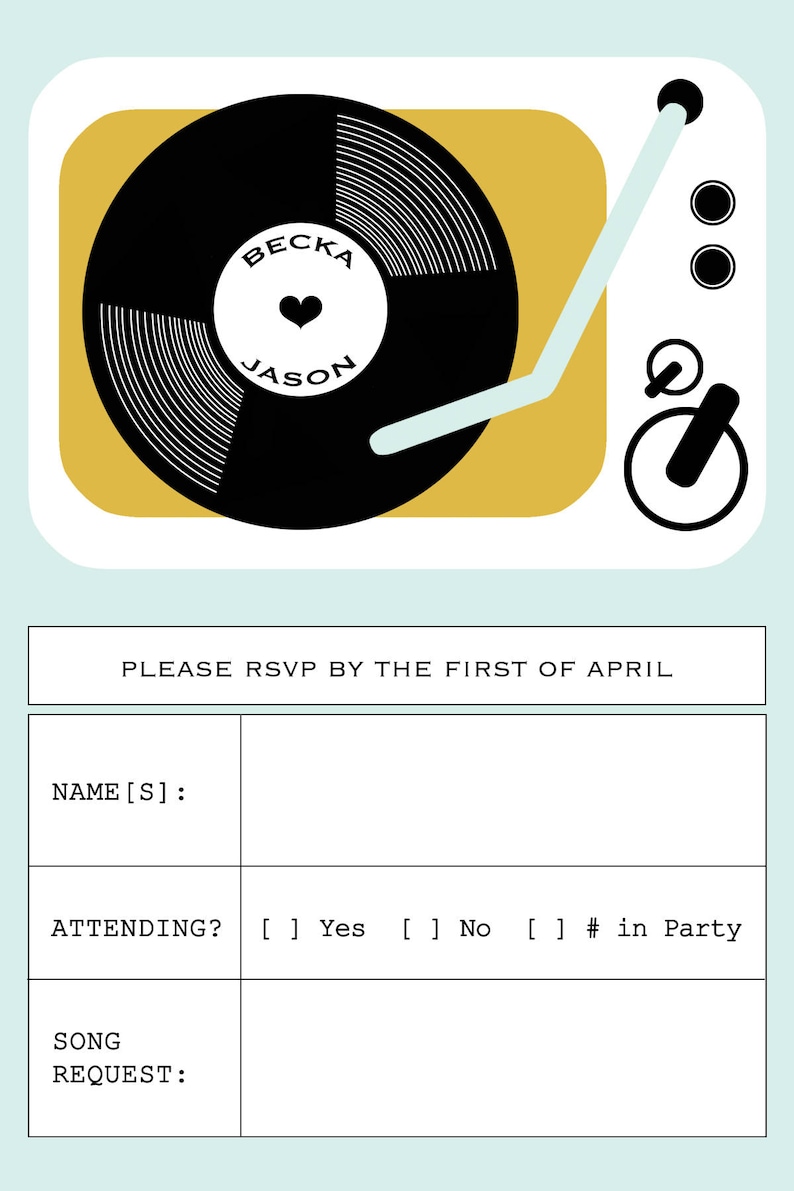 Printable record player wedding invitation retro wedding | Etsy