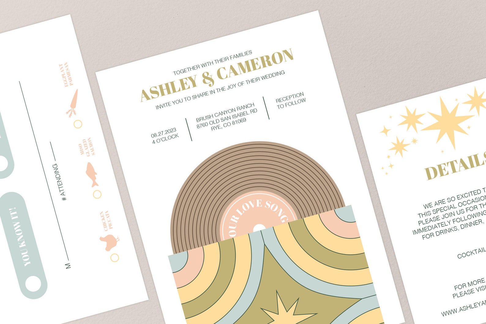 Printable Funky Retro Record Player Wedding Invitation Suite, 70s ...