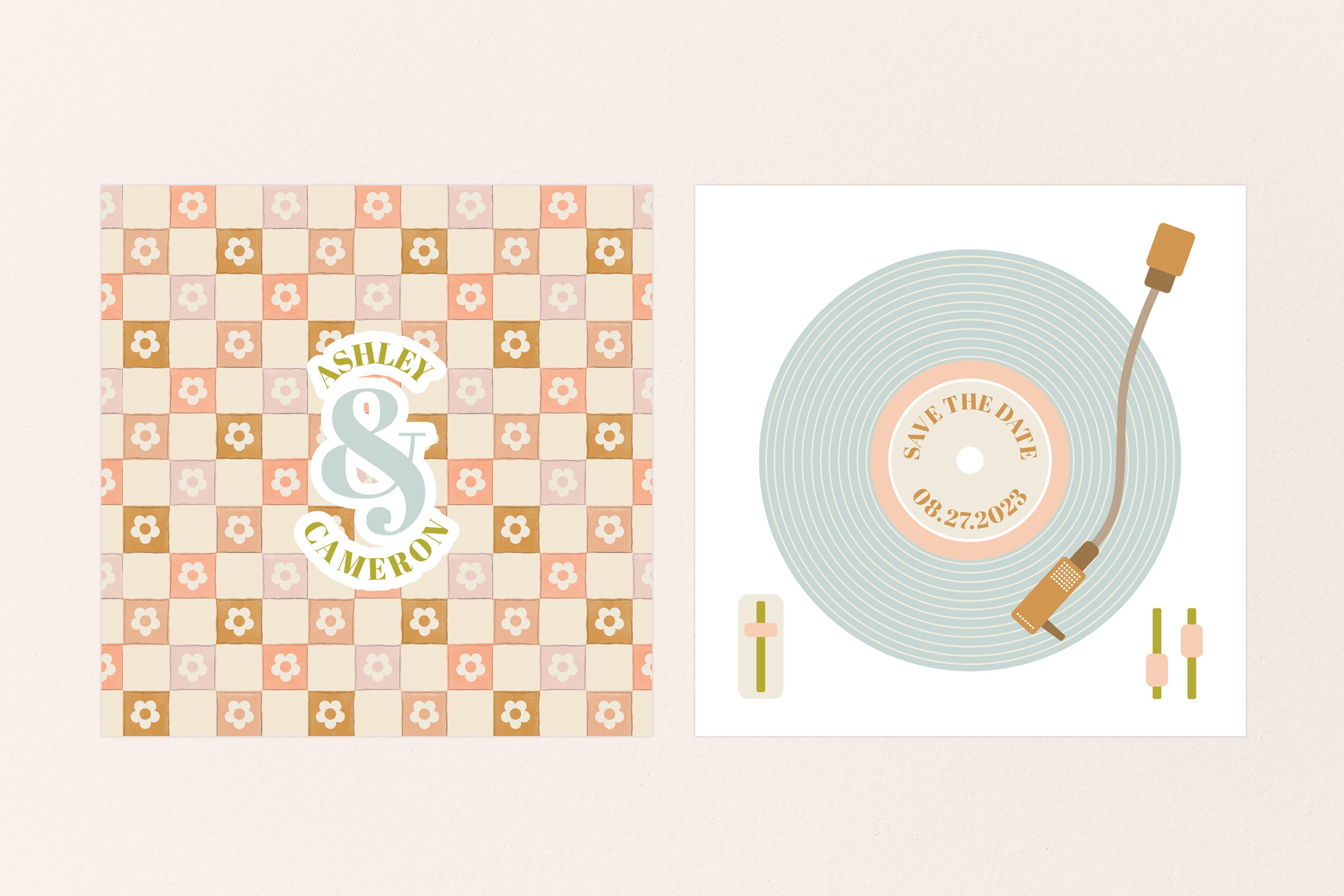 Printable Funky Floral Retro Record Player Wedding Invitation Suite ...