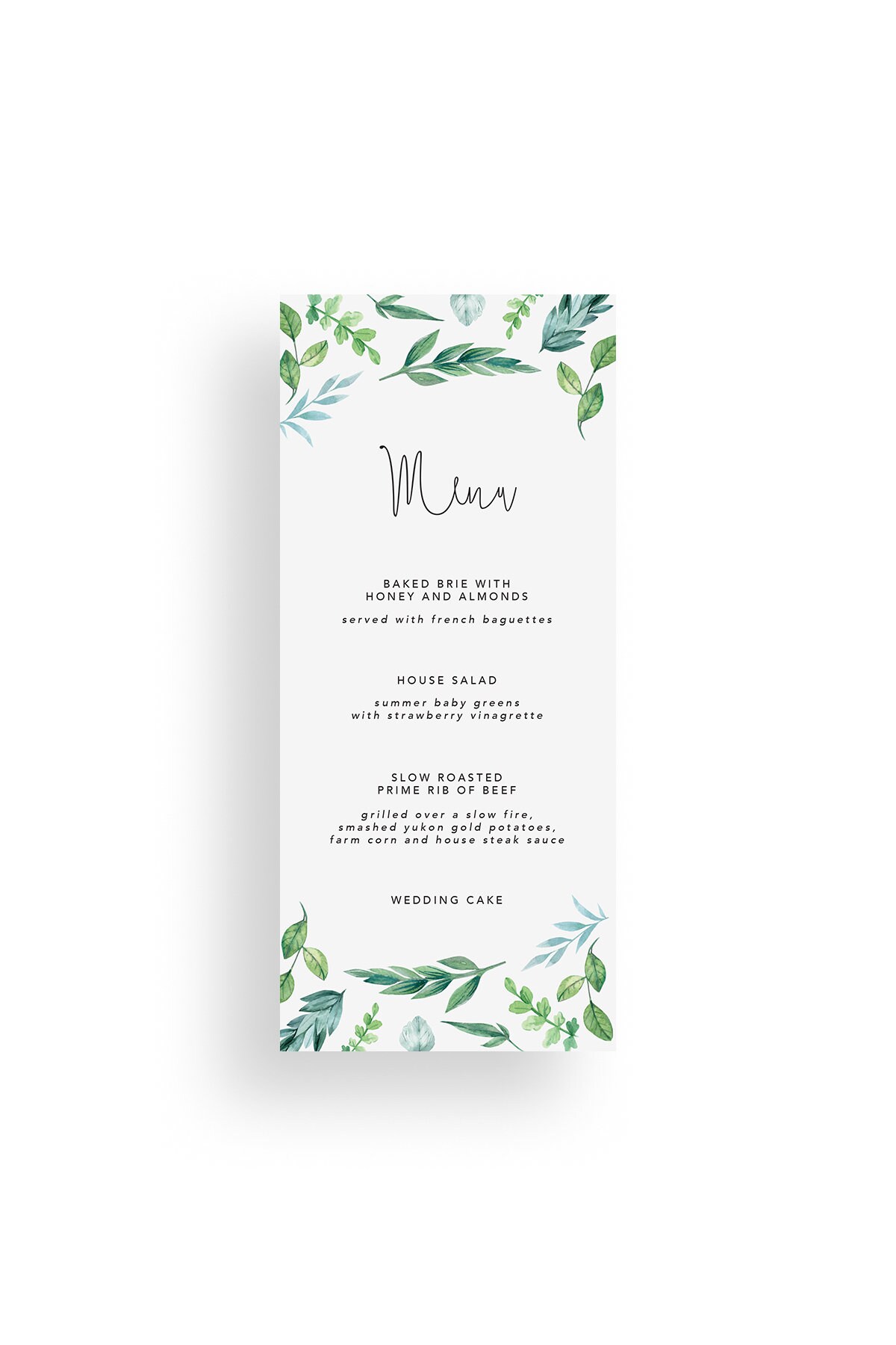 Printed Green Floral Wedding Menus Greenery Wedding Menu | Etsy