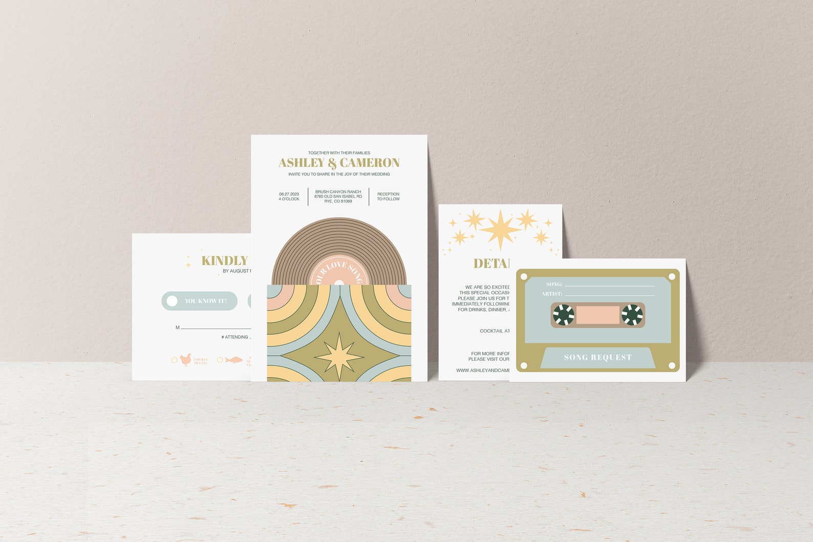 Printable Funky Retro Record Player Wedding Invitation Suite, 70s ...