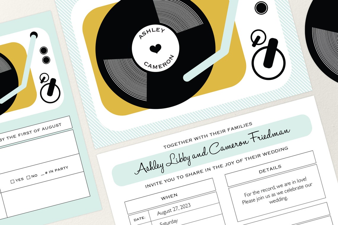 Printable Record Player Wedding Invitation, Retro Wedding Invitations ...