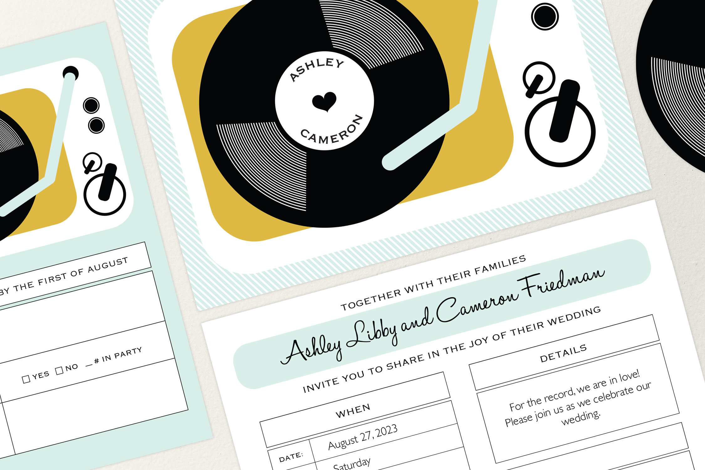 Printable Record Player Wedding Invitation, Retro Wedding Invitations ...