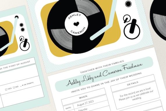Printed Record Player Wedding Invitation Retro Wedding | Etsy
