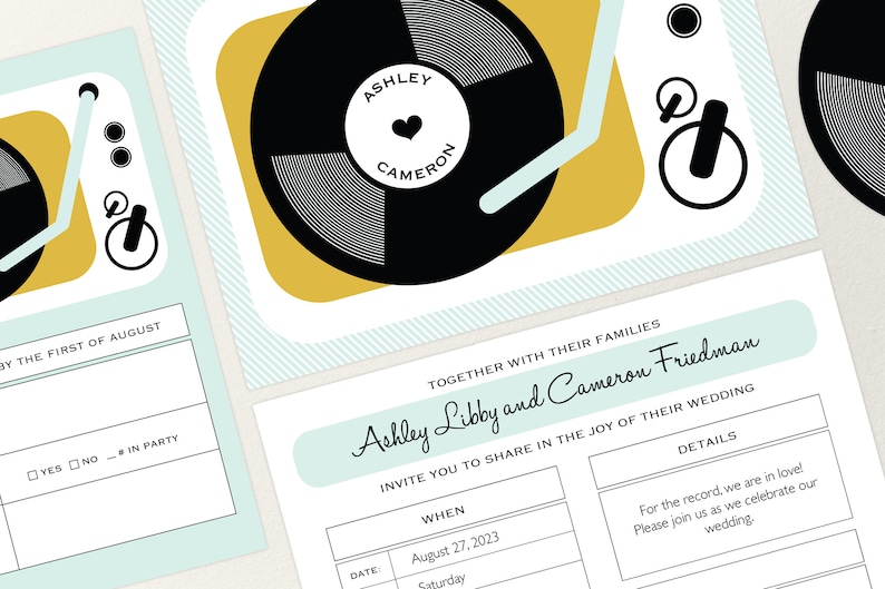 Printed Record Player Wedding Invitation, Retro Wedding Invitations ...