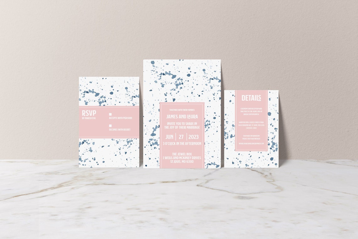 Printable Modern Paint Splatter Wedding Invitation Suite, Colorful Wedding Invitation, Artsy ...