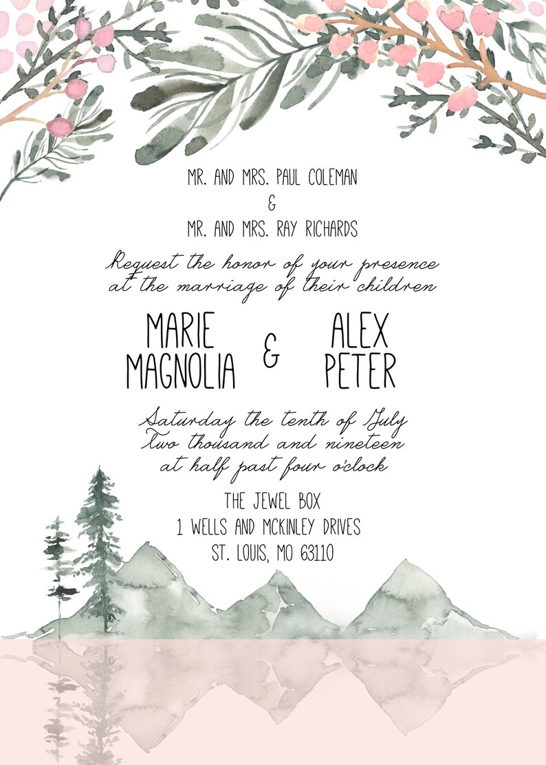 Printable Pink Forest Wedding Invitation, Forest Wedding Invitations ...